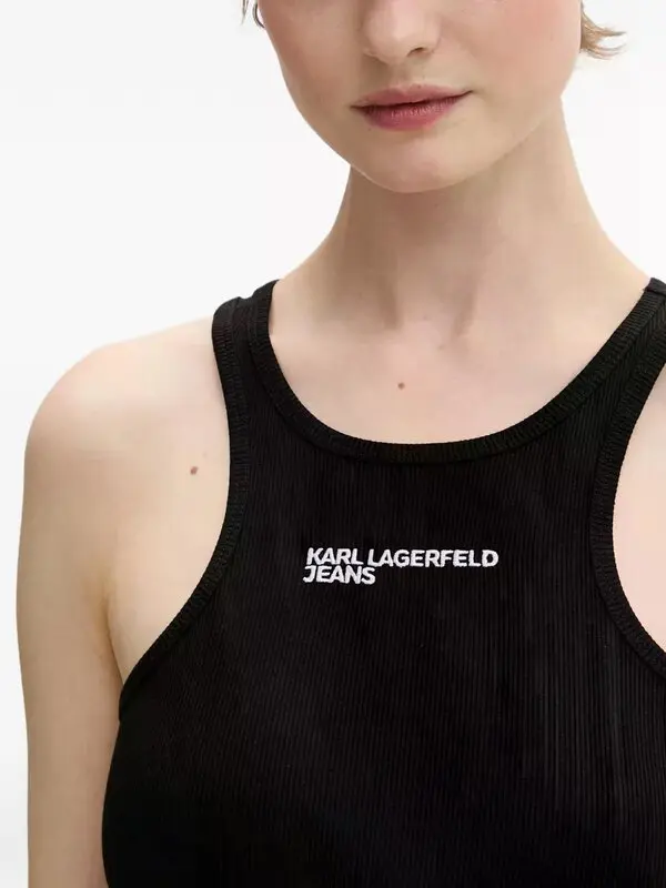 Karl Lagerfeld Ribbed Knit Logo Embroidered Mini Dress