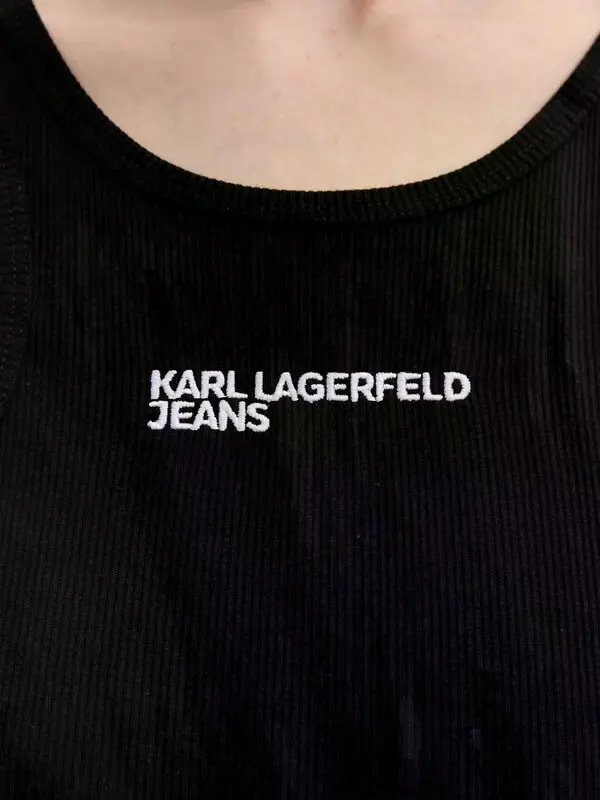 Karl Lagerfeld Ribbed Knit Logo Embroidered Mini Dress