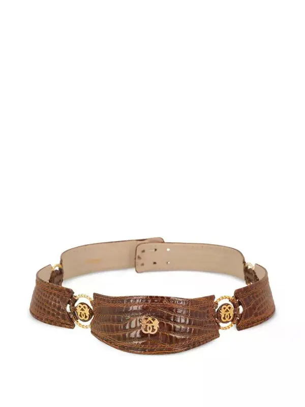 PIROVANO VINTAGE Crocodile-embossed Logo Belt - Brown