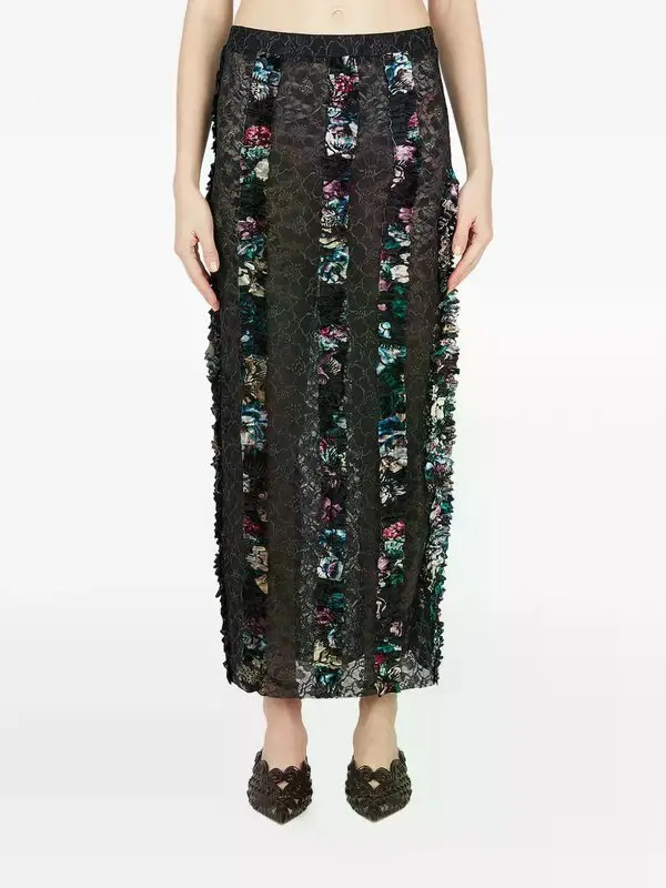 RAVE REVIEW Floral Print Lace Skirt - Black