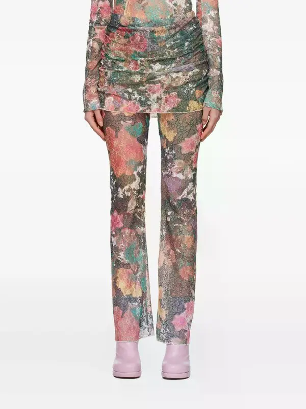 RAVE REVIEW Layered Floral-motif Trousers - Green
