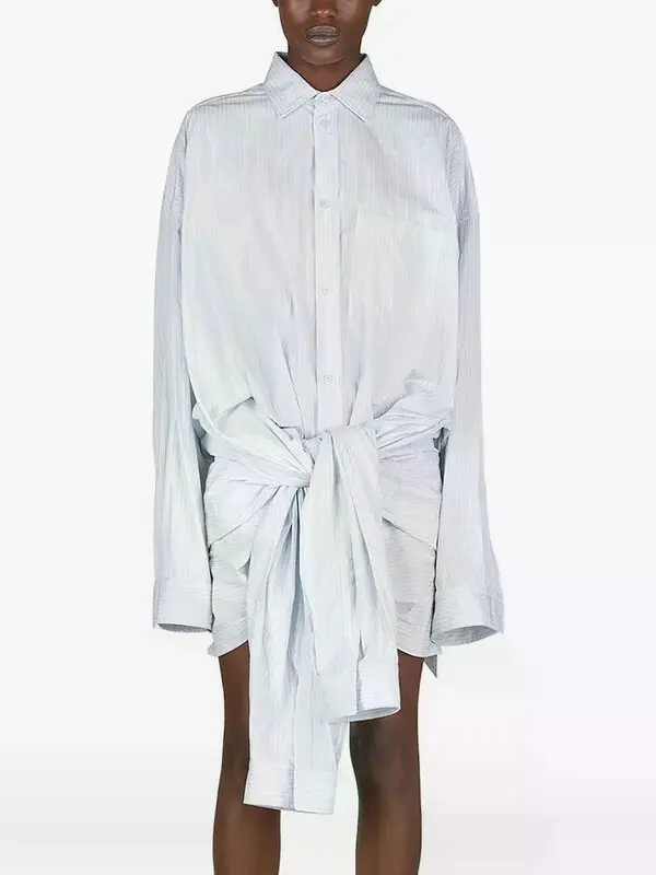 Balenciaga Pinstriped Mini Shirt Dress - Blue