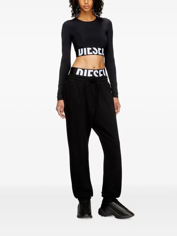 DIESEL® Logo Cropped Long Sleeve Top - Black