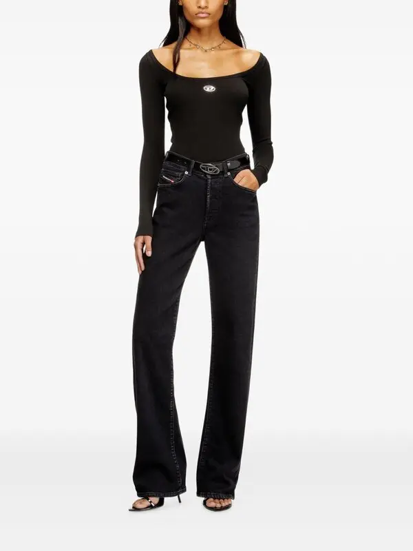 DIESEL® Logo Ribbed Long Sleeve Top - Black