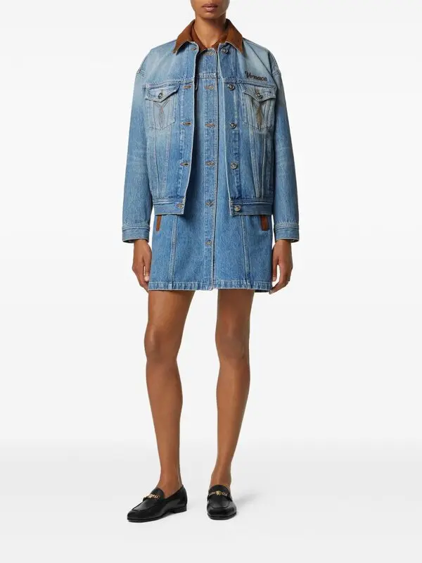 Versace Denim Jacket With Brown Collar - Blue