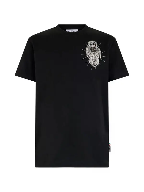 Philipp Plein Round-neck Skull-embroidery T-shirt - Black