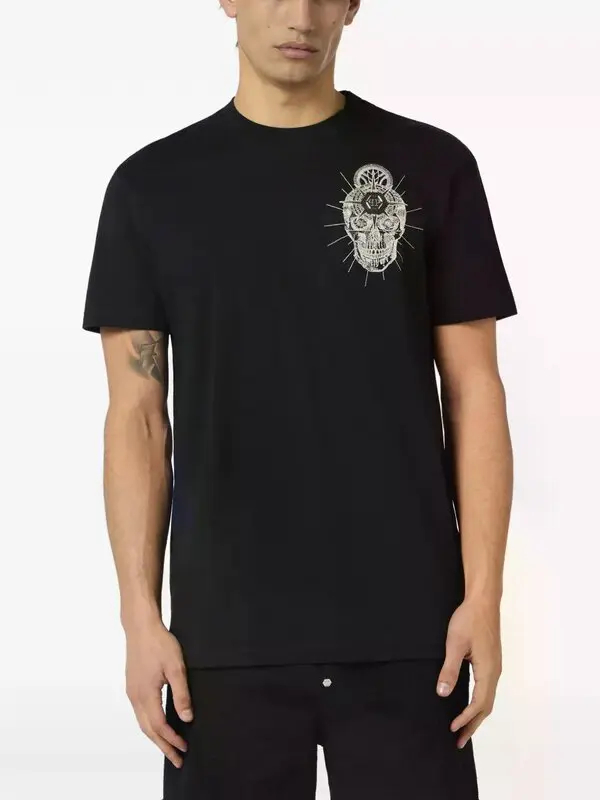 Philipp Plein Round-neck Skull-embroidery T-shirt