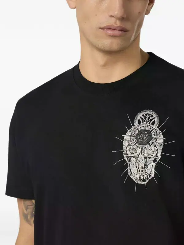 Philipp Plein Round Neck T-shirt Chest Embroidery Skull