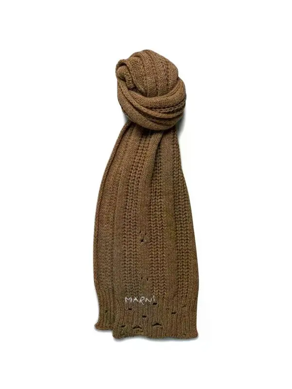 Marni Ribbed-knit Distressed Scarf - Brown