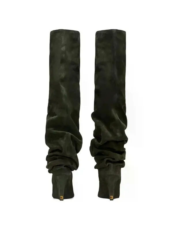 Balmain Suede Leather Wedge Thigh-high Boots - Green
