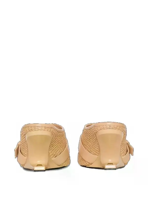 Balmain Anthem No Wedge Mules In Smooth Leather And Raffia