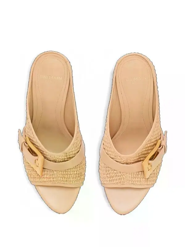 Balmain Anthem No Wedge Mules In Smooth Leather And Raffia