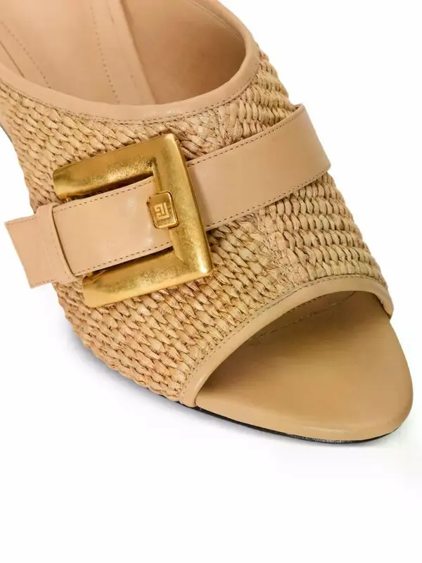 Balmain Anthem No Wedge Mules In Smooth Leather And Raffia