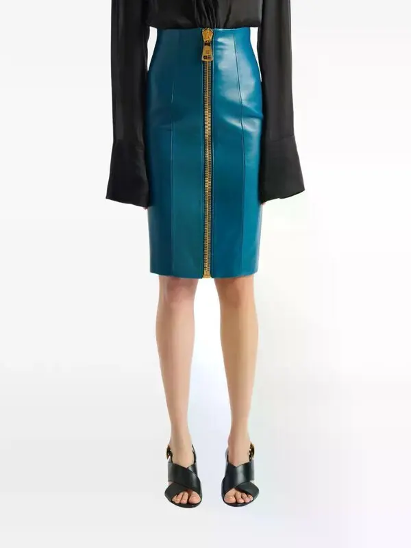 Balmain Zipped Lambskin Skirt