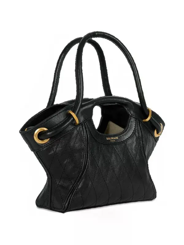 Balmain Small Smooth Leather Tote - Black