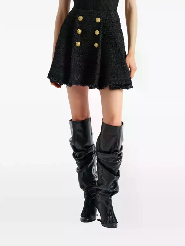 Balmain Flared Tweed Skirt With Lion Head Buttons