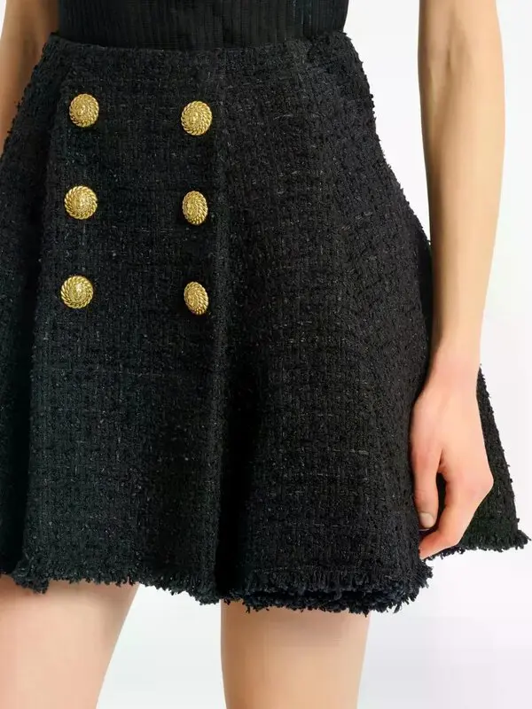 Balmain Flared Tweed Skirt With Lion Head Buttons