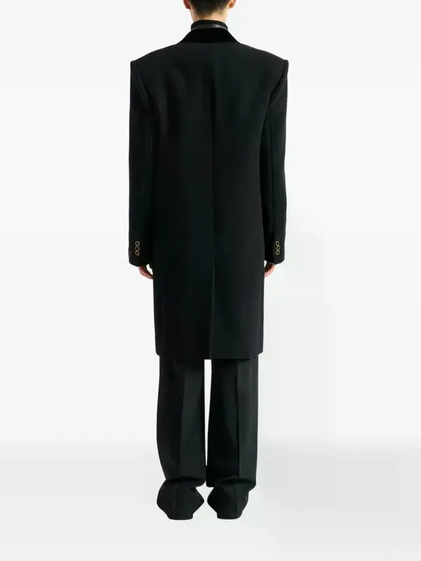Balmain Long Wool And Velvet Coat