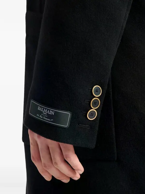 Balmain Long Wool And Velvet Coat