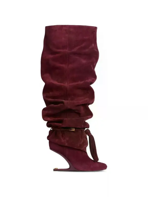 Balmain Suede Leather Thigh-high Boots With Tassel And Gold Buckle