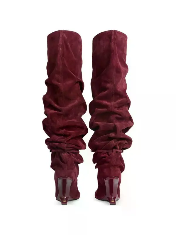 Balmain Suede Leather Thigh-high Boots With Tassel And Gold Buckle