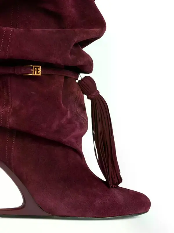 Balmain Suede Leather Thigh-high Boots With Tassel And Gold Buckle