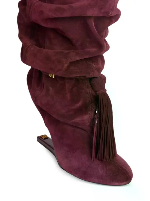 Balmain Suede Leather Thigh-high Boots With Tassel And Gold Buckle