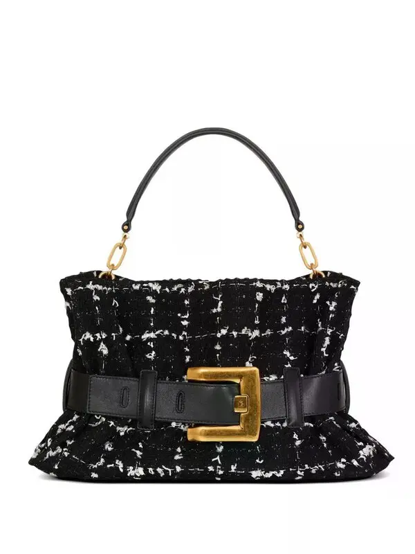 Balmain Medium Anthem Bag In Tweed - Black