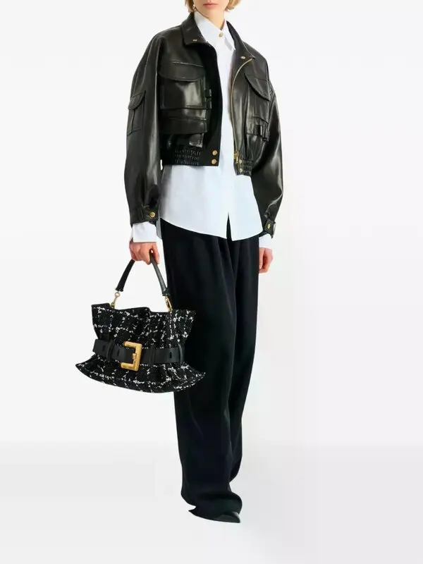 Balmain Medium Anthem Bag In Tweed - Black