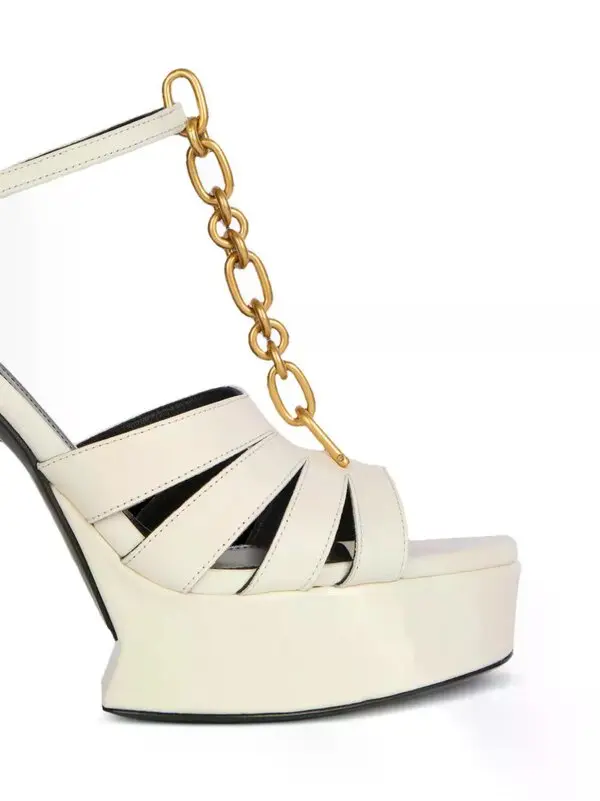 Balmain Smooth Leather Sync Platform Sandals - Neutrals