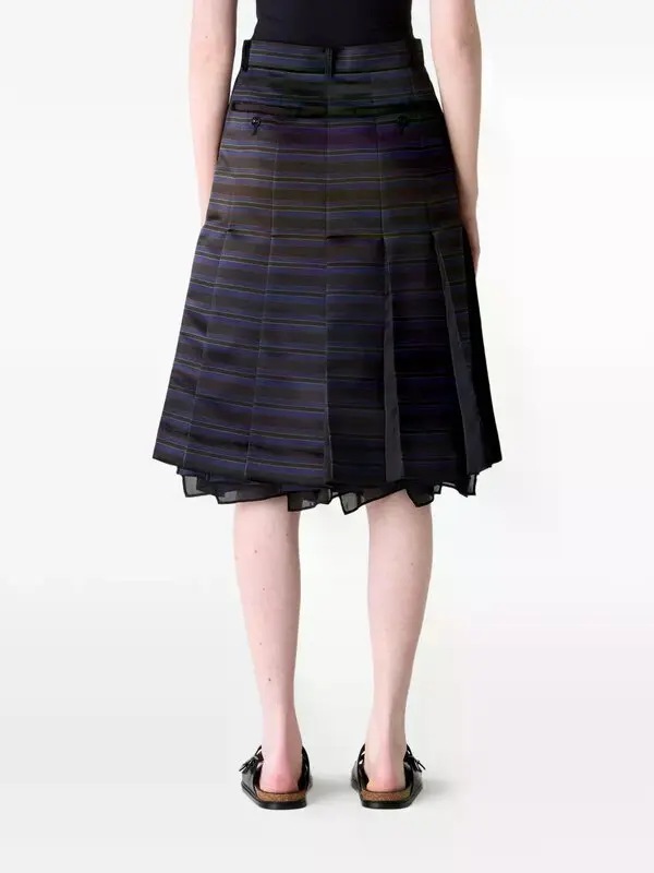 Sacai Striped Pleated Midi Skirt