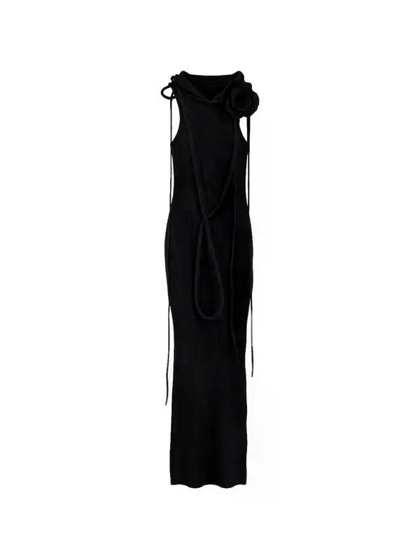 Off-White Ribbed Cut-out Floral Appliqué Dress