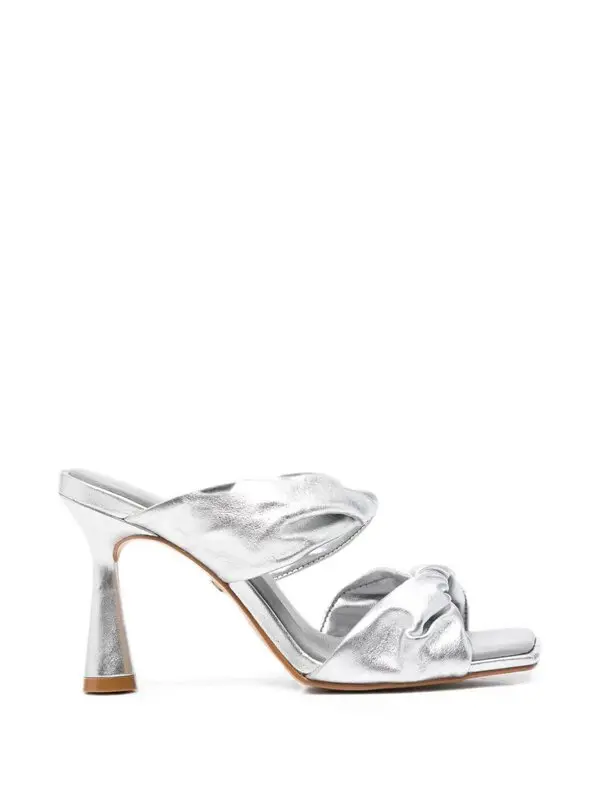 ANDREA CARRANO Twisted Strap Square Toe Sandals - Silver