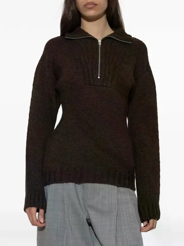 JIL SANDER Ribbed Knit Half-zip Sweater