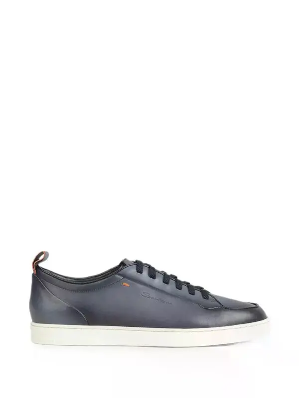 Santoni Logo Debossed Leather Sneakers