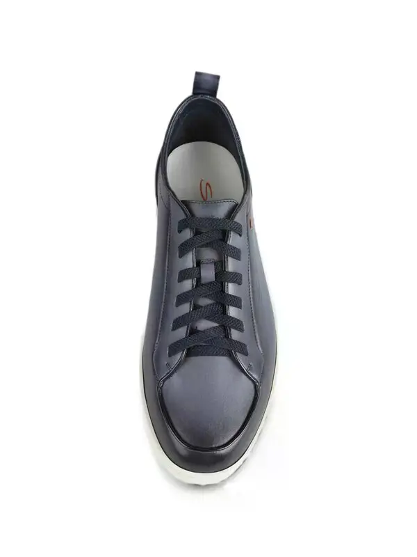 Santoni Logo Debossed Leather Sneakers