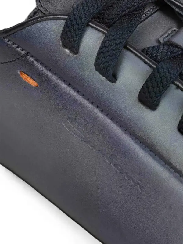 Santoni Logo Debossed Leather Sneakers
