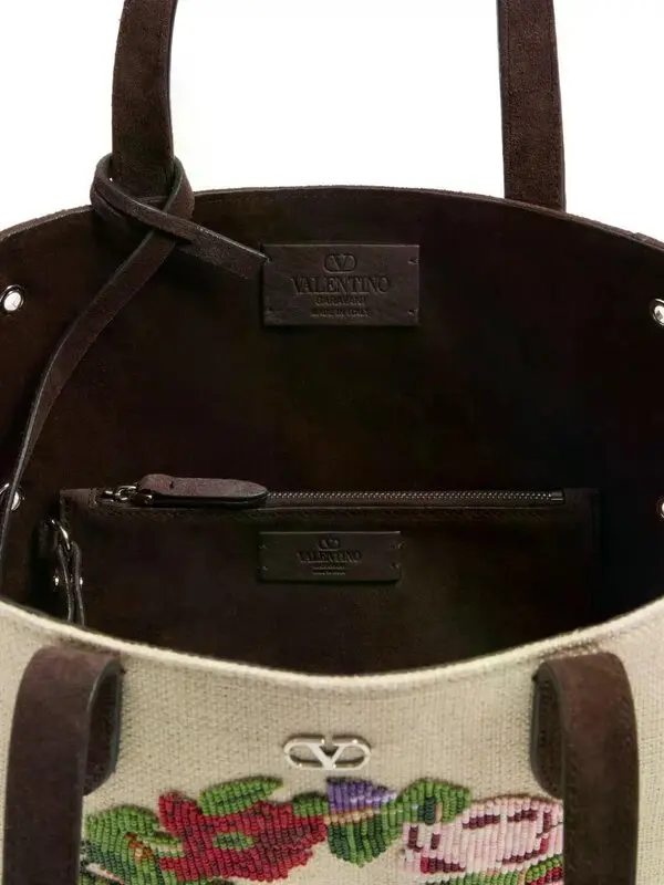 Valentino Garavani Nellcôte Embroidered Suede Shopping Bag - Brown