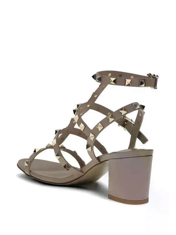 Valentino Garavani Rockstud Calfskin Ankle Strap Sandals - Brown