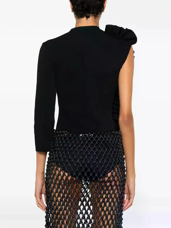 A.W.A.K.E. Mode Asymmetric Ruffled Knit Top