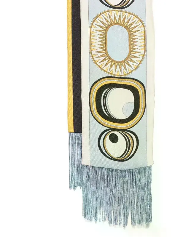 La DoubleJ Geometric-print Fringed Scarf - Blue