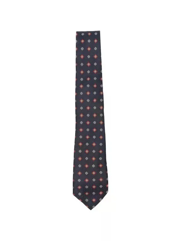 Canali Geometric Pattern Silk Tie - Blue
