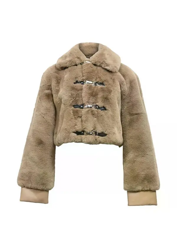 ROTATE BY BIRGER CHRISTENSEN Brown Faux Fur Cropped Jacket