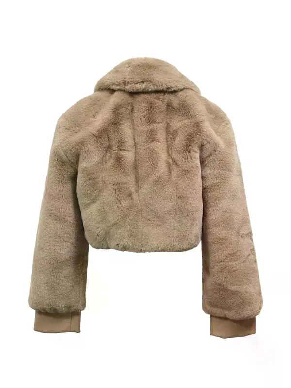 ROTATE BY BIRGER CHRISTENSEN Brown Faux Fur Cropped Jacket