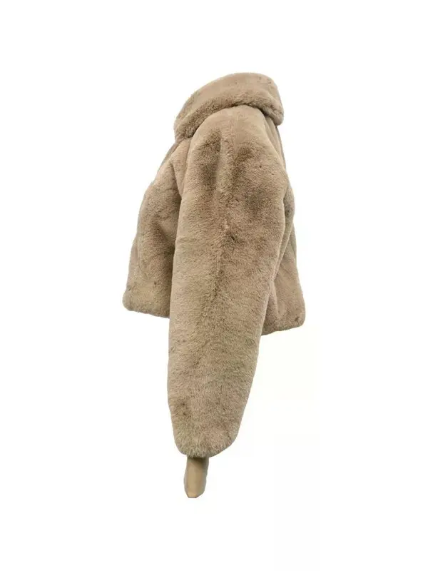 ROTATE BY BIRGER CHRISTENSEN Brown Faux Fur Cropped Jacket