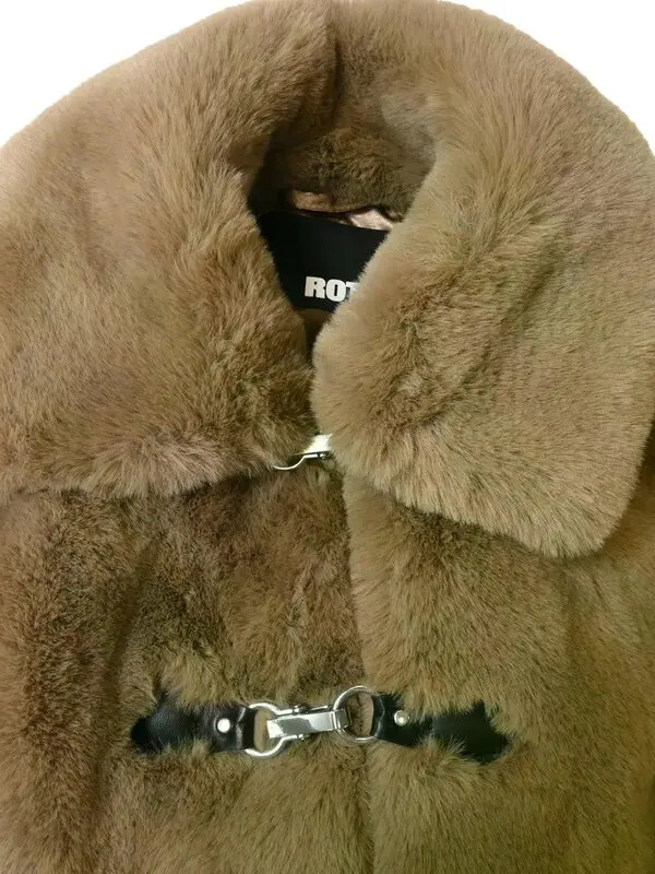 ROTATE BY BIRGER CHRISTENSEN Brown Faux Fur Cropped Jacket
