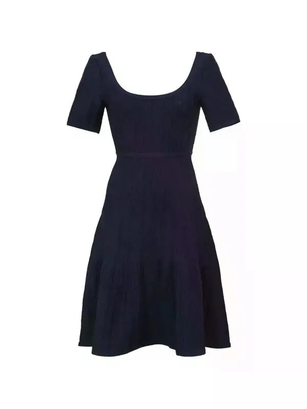 Herve Leger Navy Wool Cable-knit A-line Dress
