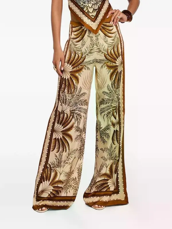 Retrofete Sunny Palm-print Palazzo Pants - Neutrals