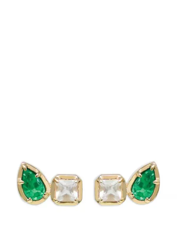 Anzie Toi Et Moi Emerald And White Topaz Stud Earrings - Gold