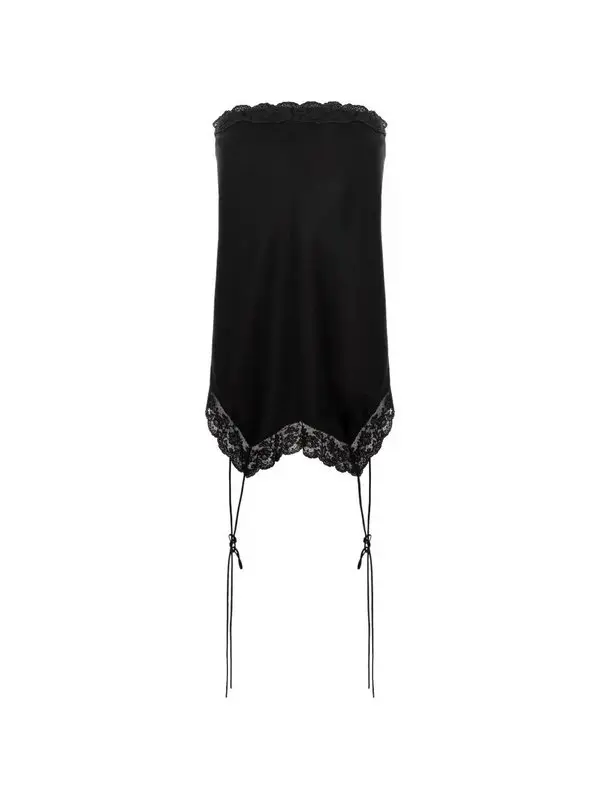 SEEN USERS Name Shifted Slip Lace-trim Top - Black